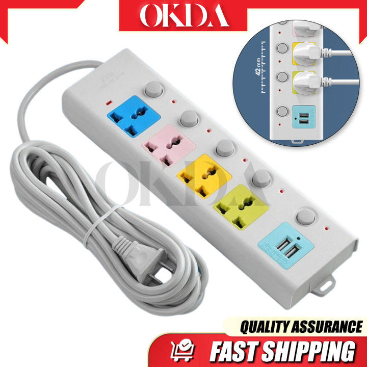 Multi-Function Power Socket Extension Outlet With 4 Power Socket And 2 ...