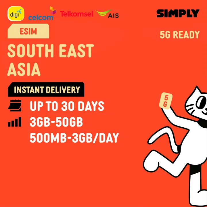 SIMPLY [eSIM] South East Asia | Malaysia + Indonesia + Thailand | 1-30 Days | Daily:500MB-3GB ...