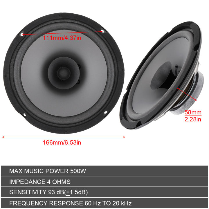 6 Inch 12V 500W 92dB Car HiFi Coaxial Speaker Vehicle Door Auto Audio ...
