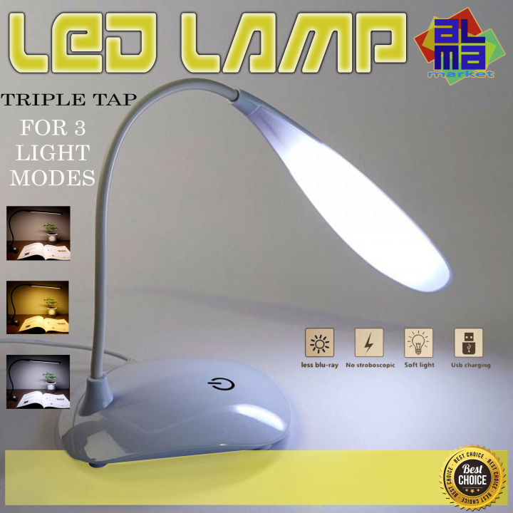 Led Lamp rechargeable soft touch eye protection triple light mode ...