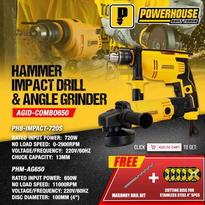 [COMBO SET] Powerhouse Angle Grinder 650W 4" Inch Torque Force Motor ...