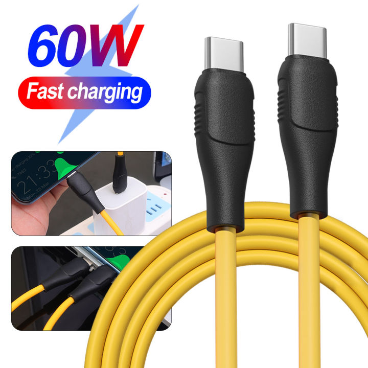60W Type C Yellow Cable USB Fast Charging Charger Wire Cord ...