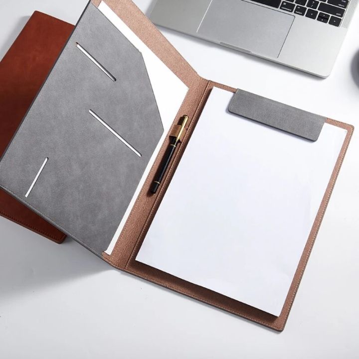 A4 Portfolio Folder Leather Magnetic File Clipboard Meeting Document ...