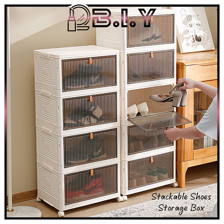 B.I.Y 1/2/3/4/5/6-Layer Stackable Shoes Storage Box with Wheels ...