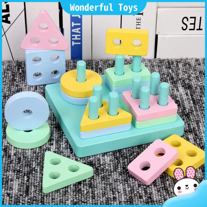 Wonderful Toys Geometric Shapes Paired Four Column Shape for Children's ...