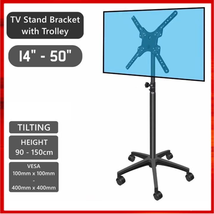 Portable Mobile TV Trolley Stand Rack Movable Adjustable LCD LED ...