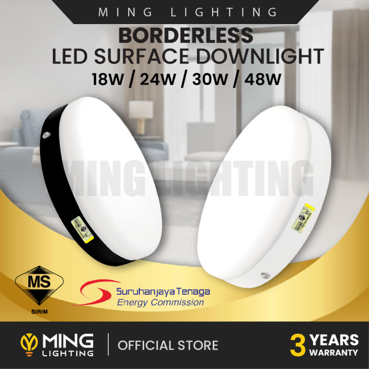 (SIRIM) Round LED Borderless Surface Downlight 18W 24W 30W 48W Down ...