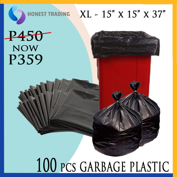 Approx 100pcs XL 15x15x37 Garbage Trash Plastic Basurahan Bag Black HT ...