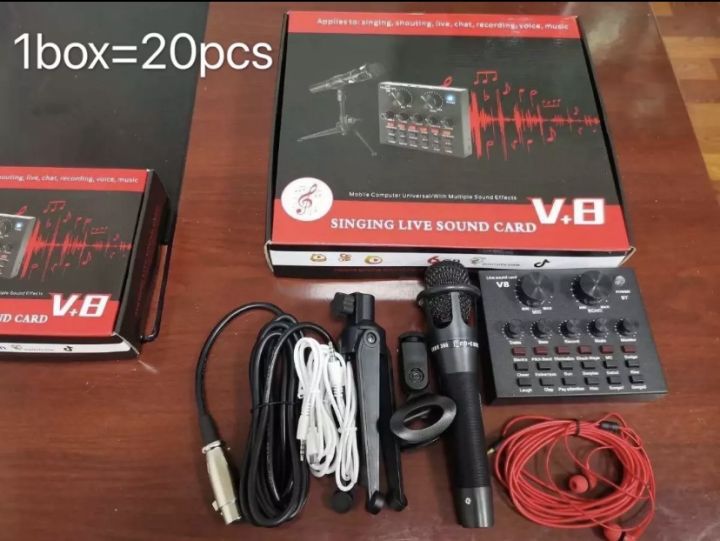V8 Soundcard Set with Condenser Microphone, Stand, and Cables V8 Sound ...