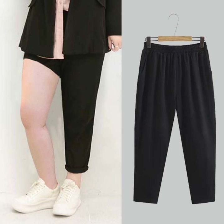 Plus Size L-6XL Women's Elastic Waist Black Pants Solid Color Oversized ...
