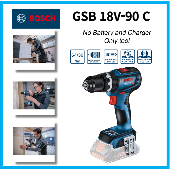 Bosch GSB 18V-90 C PROFESSIONAL Powerful cordless impact drill (no charger, no battery) | Lazada PH