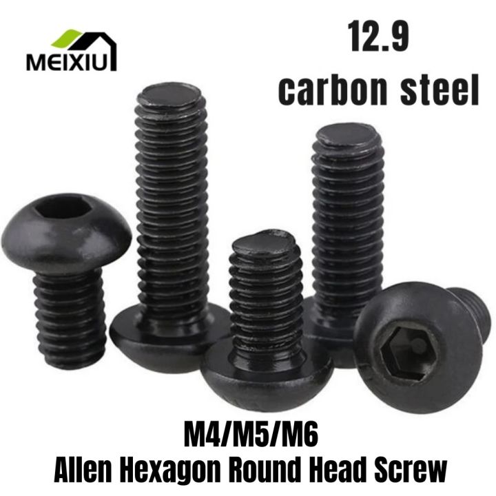 Black steel 12.9 grade Hex Socket Allen Hexagon Round Head Screw M4 M5 ...