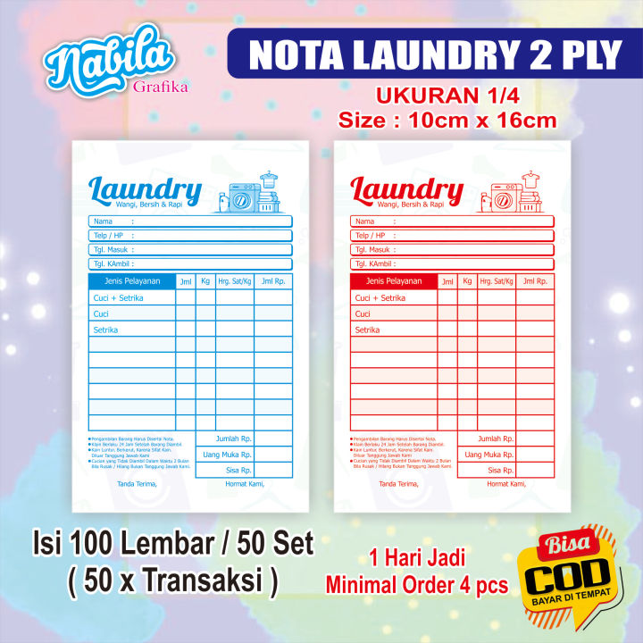 NOTA LAUNDRY 2 PLY, 100 LEMBAR (50X TRANSAKSI) , NOTA LAUNDRY, nabilagrafika | Lazada Indonesia