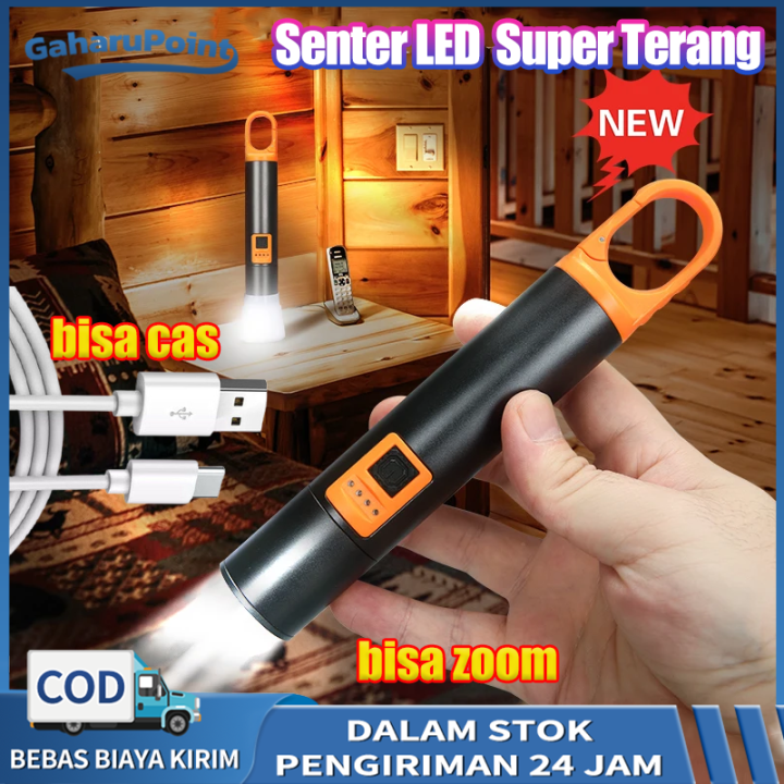 Senter LED Jarak Jauh Super Terang/Senter LED Zoom Kuat/Senter Cas ...