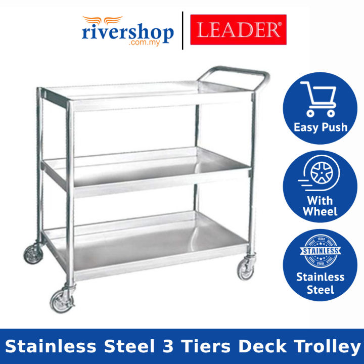 LEADER Stainless Steel Trolley 3 Tiers Deck Trollies 3TT-1102/SS / 3 ...