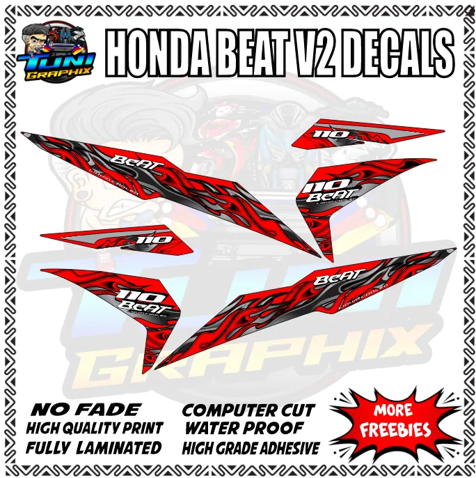 HONDA BEAT FI V2 Modern Fire Tribal Stock Decals - High Quality Print ...