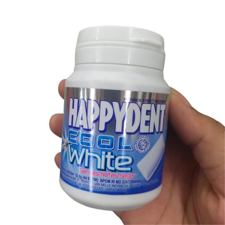 Happydent Cool White Botol 52,8gr isi 44 butir Permen Karet Rasa Mint ...