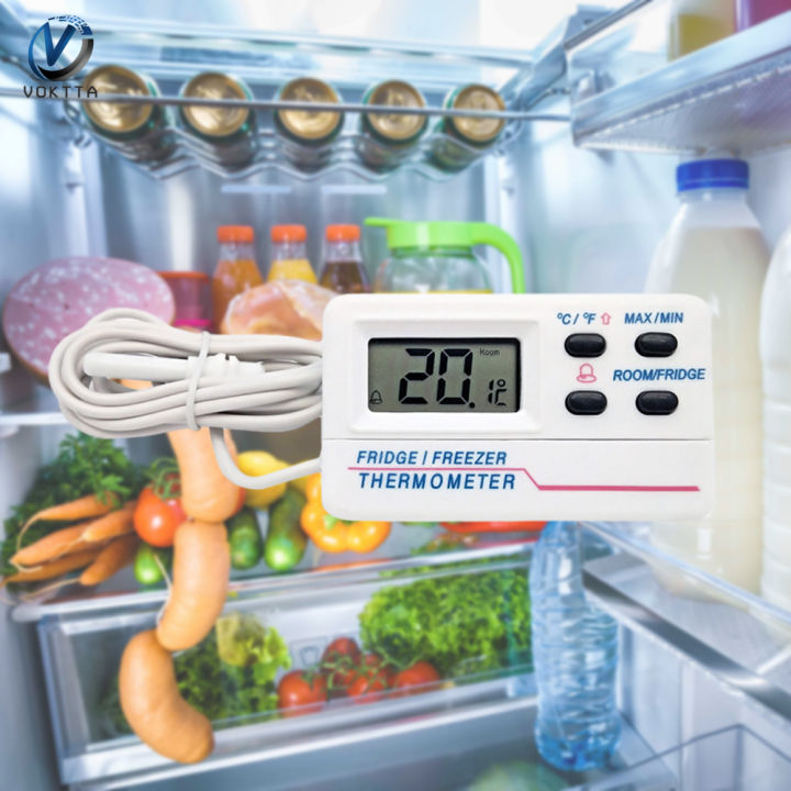 VOKTTA Fridge Freezer Thermometer High & Low Temperature Alarms Settings with LED Indicator ...