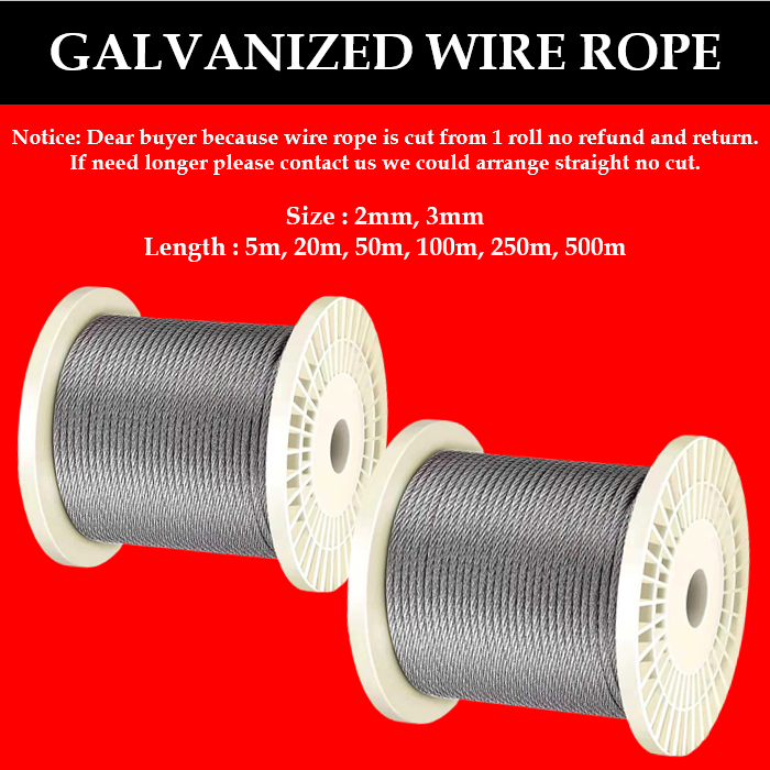 TOYU Steel Cable 2-3mm 5-500 Meters Galvanized Steel Wire Rope Steel ...