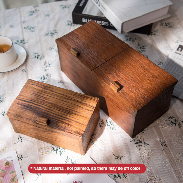 Teak desktop storage box bedroom retro sundries jewelry finishing key ...