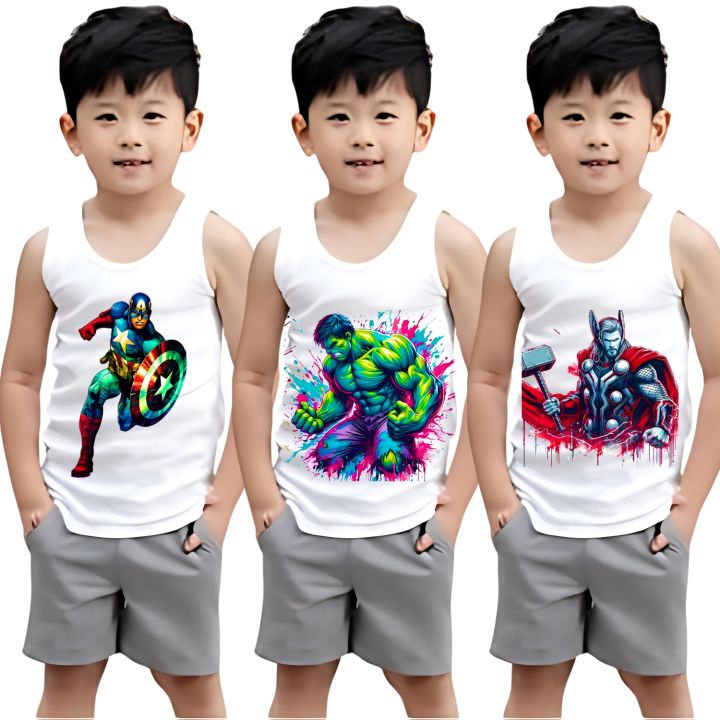1PC SUPERHEROES ART COLLECTION COTTON WHITE KIDS SANDO FOR INFANT BOYS ...