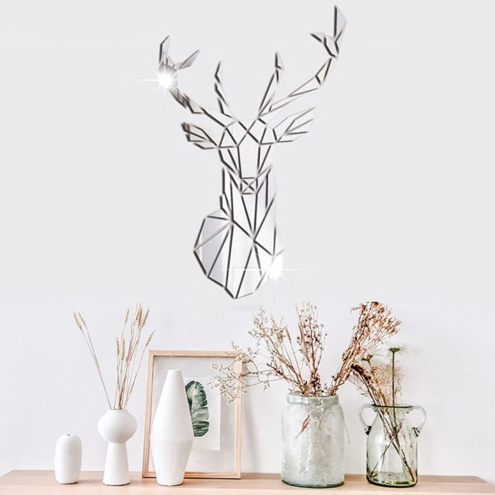 NRM4445 1 Set Mirror Deer Head Wall Sticker 3D Acrylic Acrylic Deer ...