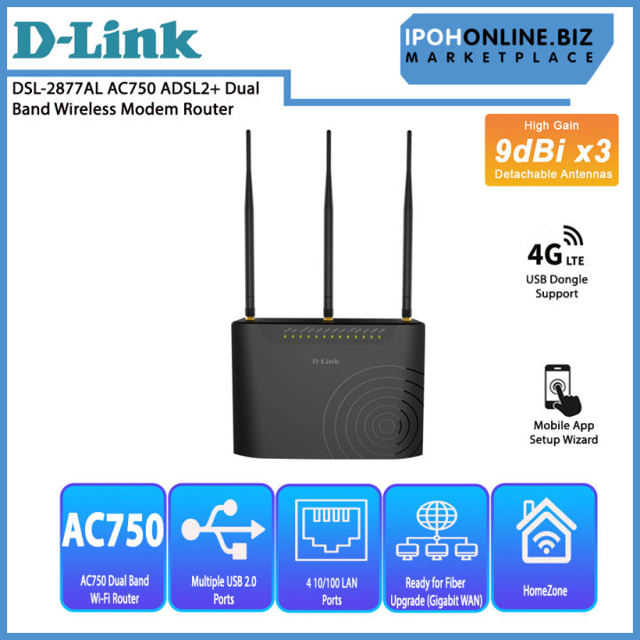 D-Link DSL-2877AL AC750 High Gain 9dBI X3 Detachable Antennas ADSL2 ... D-Link DSL-2877AL AC750 High Gain 9dBI X3 Detachable Antennas ADSL2 ...