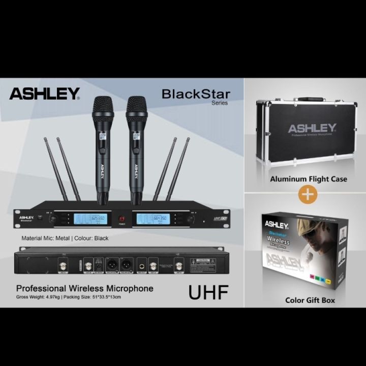 MIC WIRELESS ASHLEY BLACK STAR MICROPHONE GARANSI ORIGINAL | Lazada ...