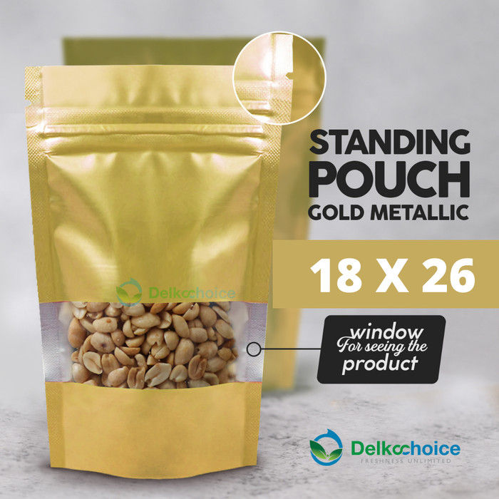 STANDING POUCH KLIP WINDOW METALIZE GOLD - KEMASAN MAKANAN 18X26CM [1 ...