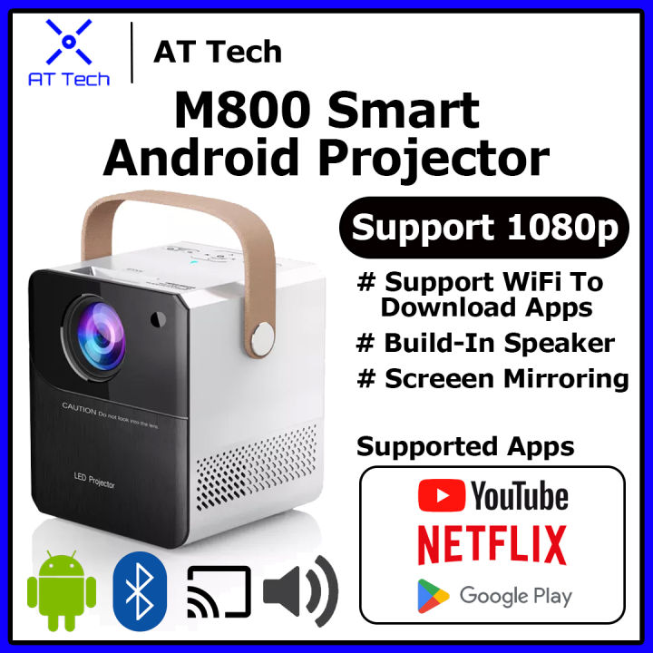 AT Tech M800 Smart Android Projector 1080P Full HD WIFI Phone Projector ...