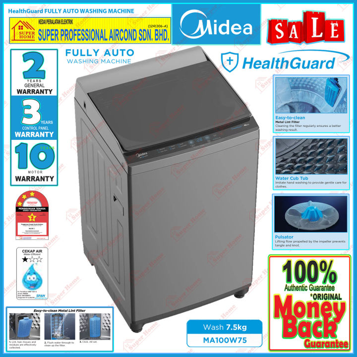 Midea Washing Machine MA100W75 7.5kg Top Load Fully Auto Washer Machine ...
