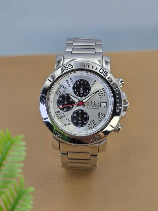 ELLE Homme นาฬิกาผู้ชาย จับเวลา ช่องวันที่ ระบบควอตซ์ ประกันแท้ ลดพิเศษ ...