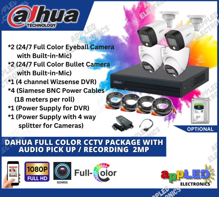 Duty free goods DAHUA FULL COLOR CCTV PACKAGE WITH AUDIO PICKUP/RECORDING 2MP 4 24/7 Full Color ...