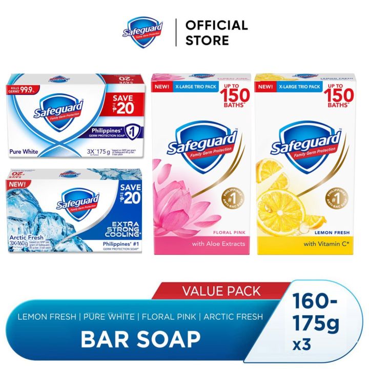 Safeguard Antibacterial Soap Bar (Pure White, Lemon Fresh with Vitamin ...