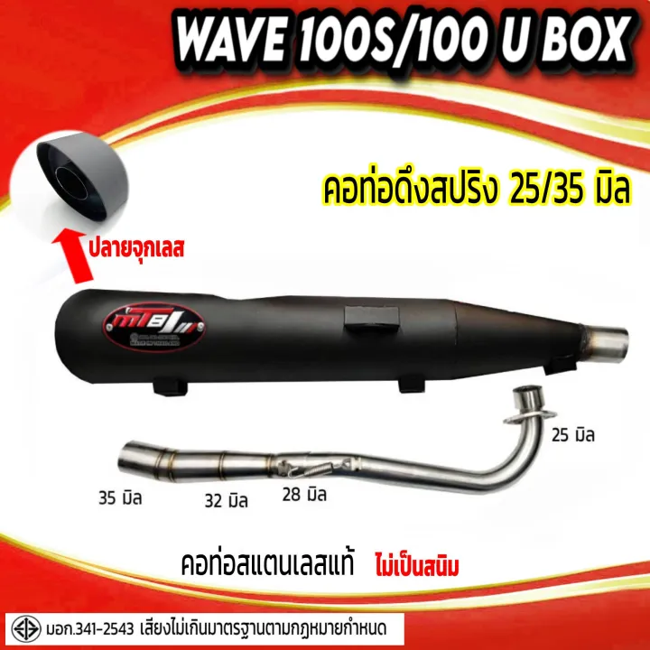 ท่อผ่า มอก. WAVE 100S/100 U BOX คอสปริง 25/35 ปลายจุกเลส | Lazada.co.th