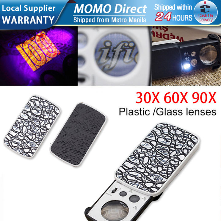 Mini Magnifying Glass 30X 60X 90X Pocket LED Light Fold Jewelry Loupe ...