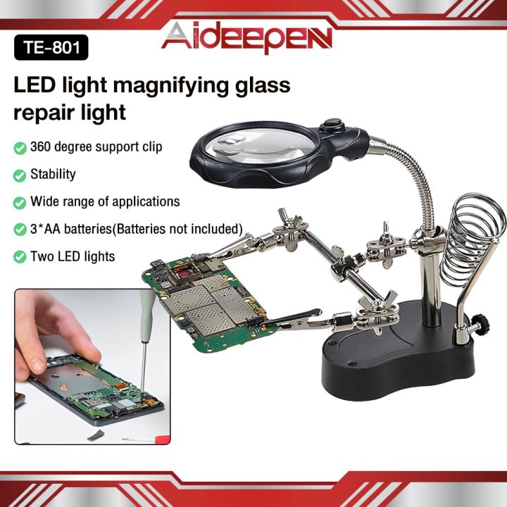 Maintenance Aid Hand Clip LED TE-801 Magnifying Soldering Iron Stand ...