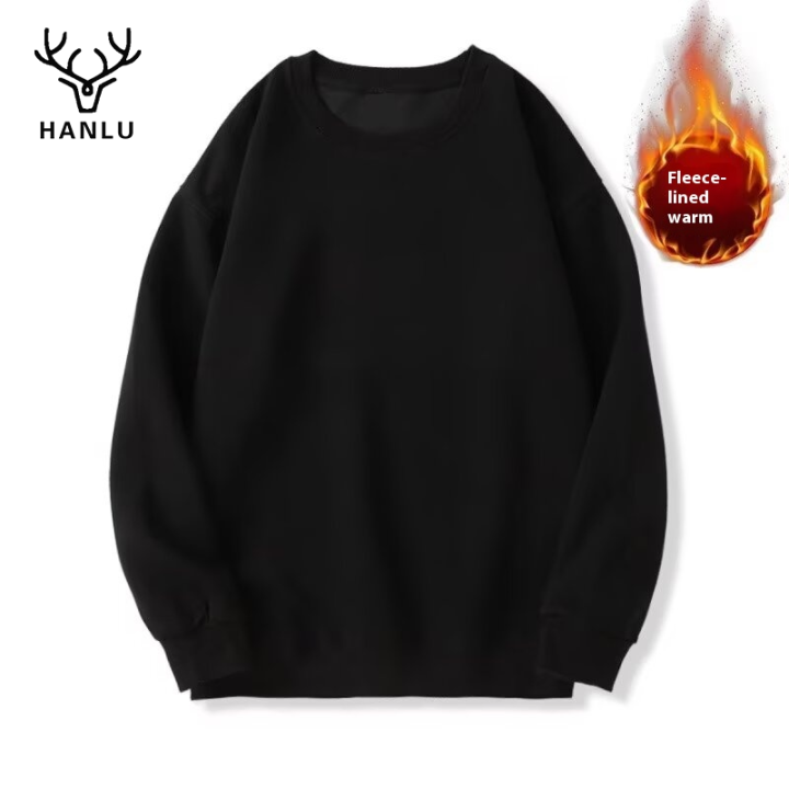 Hanlu เสื้อกีฬาคอกลมผ้ากำมะหยี่นุ่มใส่ได้ทั้งชายและหญิงแขนยาวใส่สบายไม่ ...