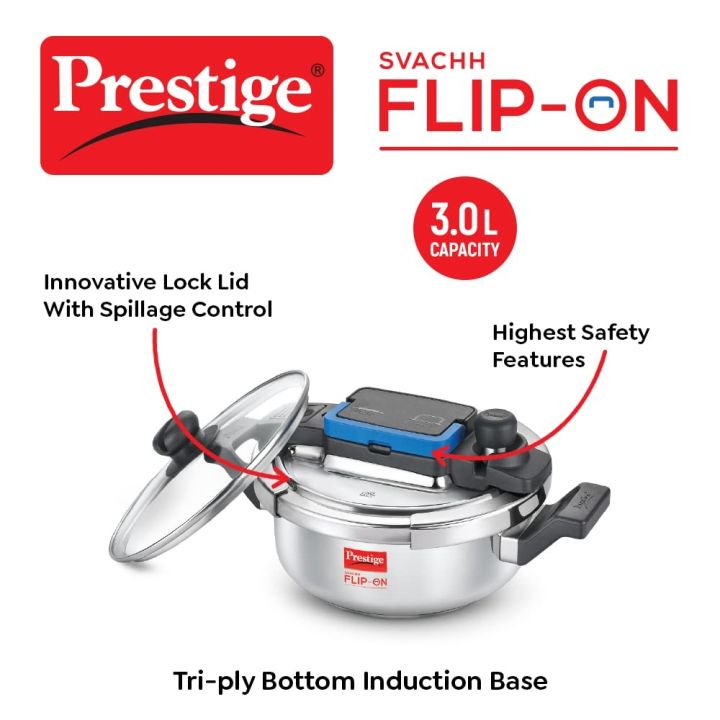 Prestige Svachh Flip-on SS Pressure Cooker with Glass Lid (3 & 5Litres ...