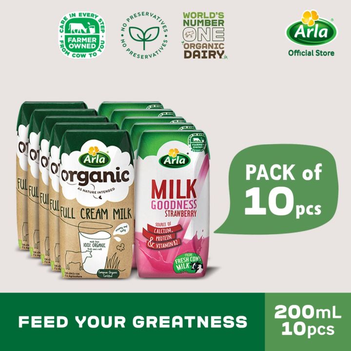 Arla Organic Full Cream and Strawberry Milk 200ml 10-Pack | Lazada PH