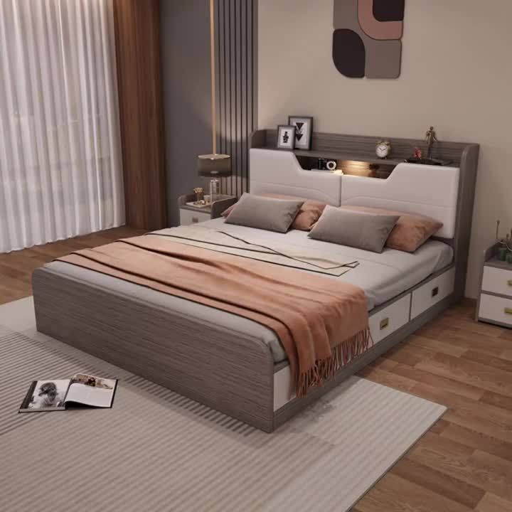 Solid Wood High Bed Frame Storage Bed 2m Double Bed Storage Bed 1.2m ...