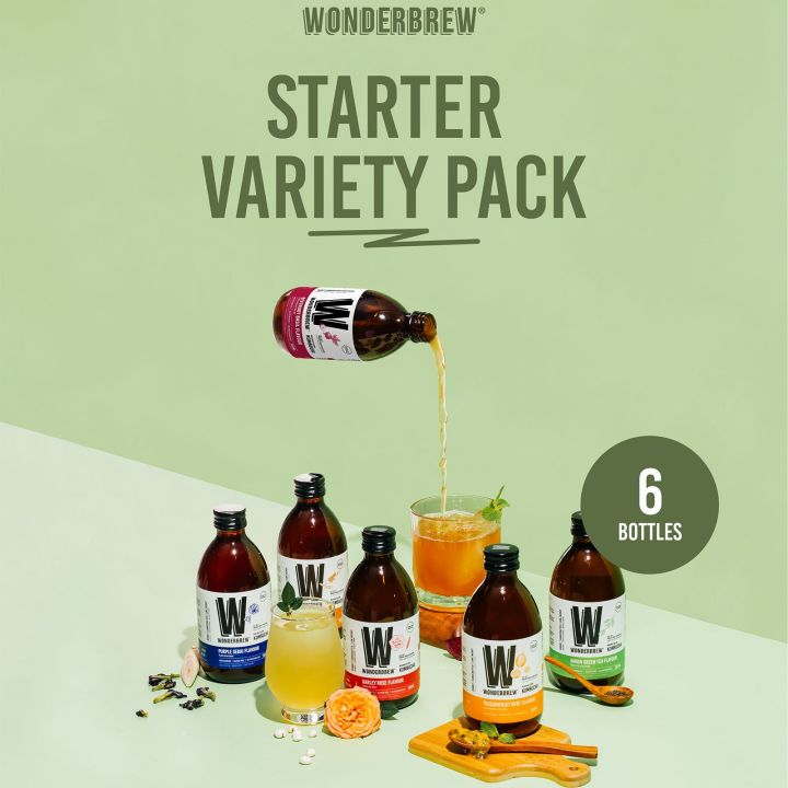 WonderBrew Kombucha Starter Variety Pack - 6 Bottles Halal & MeSTI ...