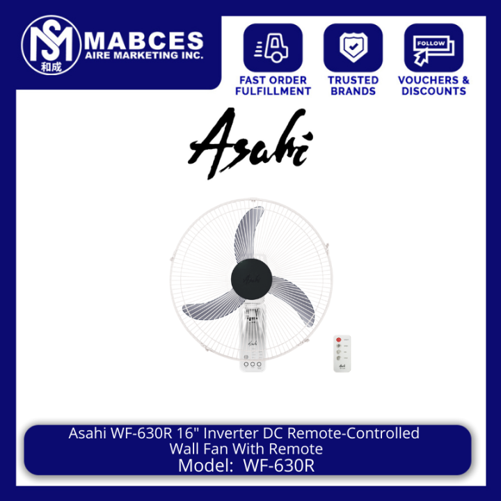 Asahi WF-630R 16" Inverter Wall Fan With Remote DC Remote-Controlled ...