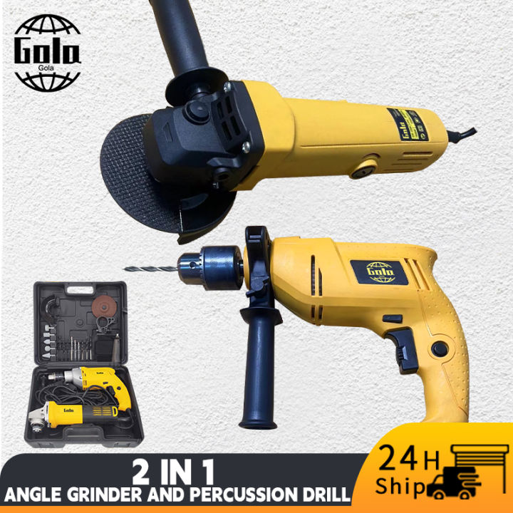 Powerful 2 in 1 Angle Grinder and Impact Drill Set With Hard Case ...