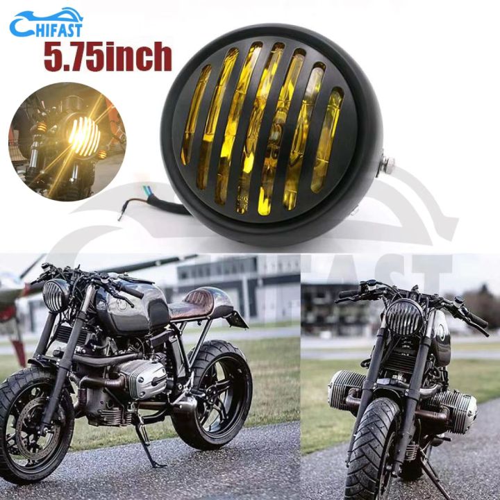 HIFAST 5.75inch รถจักรยานยนต์ ไฟหน้าโลหะสีดำย้อนยุคไฟหน้าฮาโลเจนไฟหน้า ...