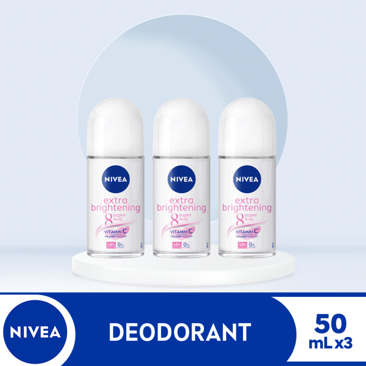 PACK OF 3 NIVEA Deodorant Extra Brightening Anti-Perspirant Roll-on, 50ml | Lazada PH