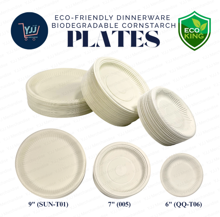 ECO KING 50PCS CORNSTARCH PLATES 6 7 9 INCHES BIODEGRADABLE DISPOSABLE ...