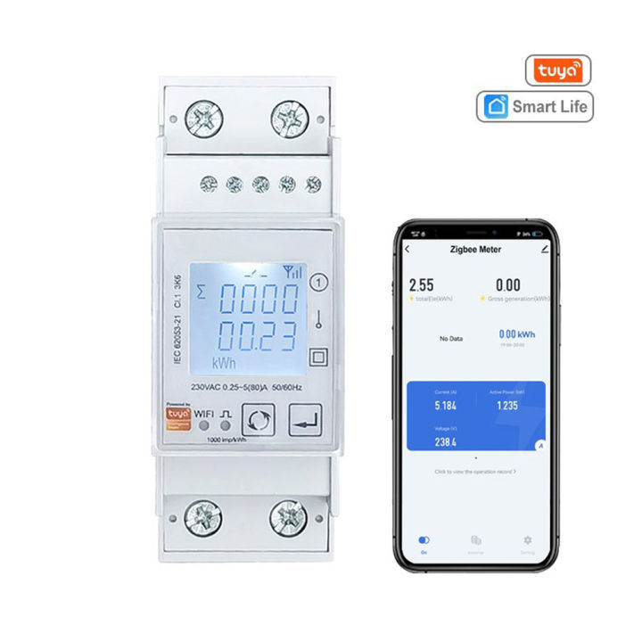 Tuya Smart Single Phase ZigBee/WiFi Energy Meter AC85-270V 80A 45-65Hz ...