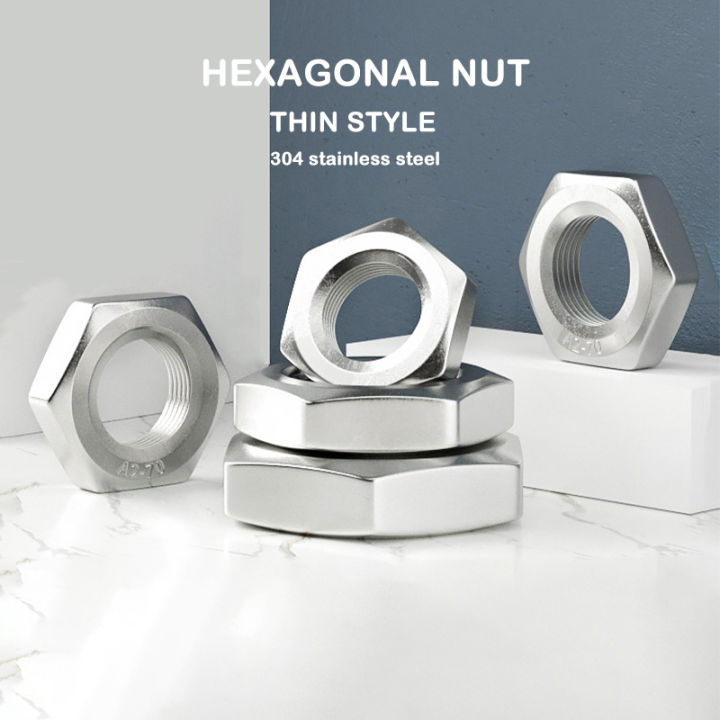 Thin Stainless-Steel Hexagon Nuts M2 M2.5 M3 M4 M5 M6 M8 M10 M12 M14 Hex 304 Stainless Steel Nut ...