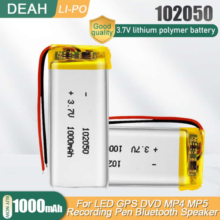 2Pcs 3.7V 1000mAh 102050 Lithium Polymer Li-Po li ion Rechargeable ...
